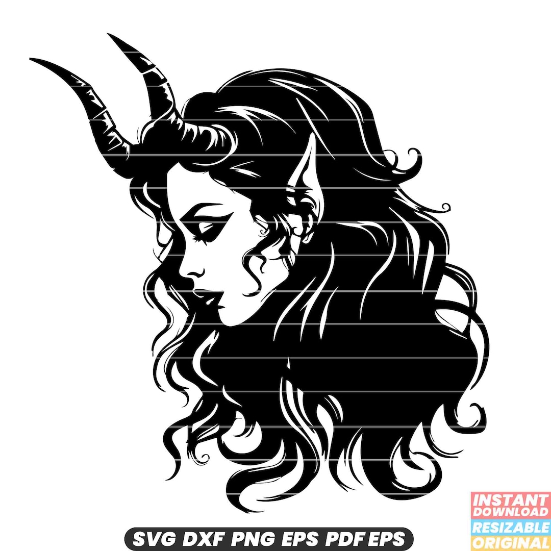 Demon Girl SVG Fantasy Creature Horns Devilish Fiery Hellish Female ...