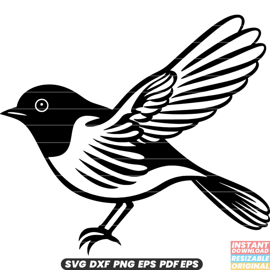 Robin Bird Flying SVG - Avian Wildlife, Red-breasted Bird Illustration ...