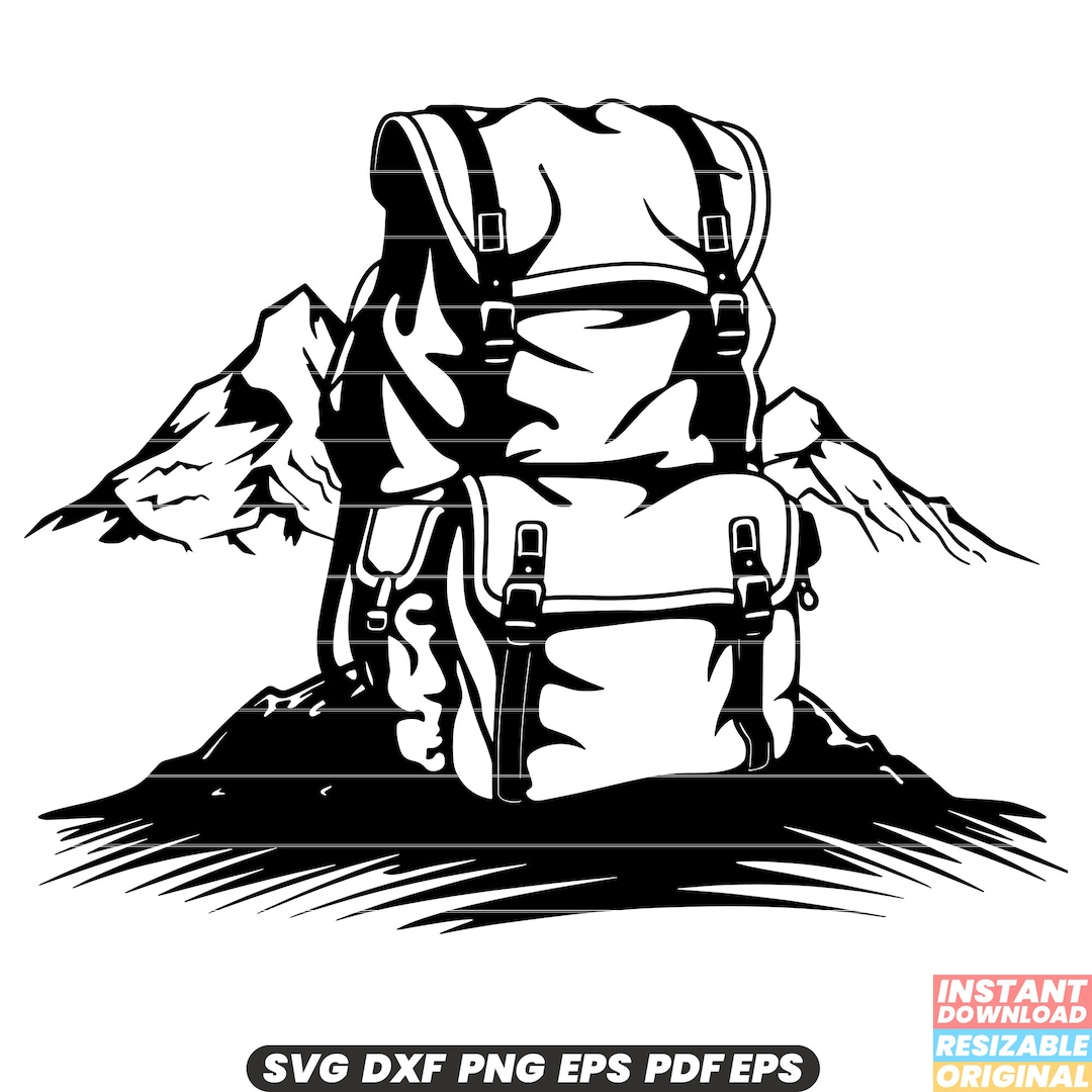 Backpack and Mountain SVG, DXF, PNG, Adventure Gear Cut File, Hiking ...