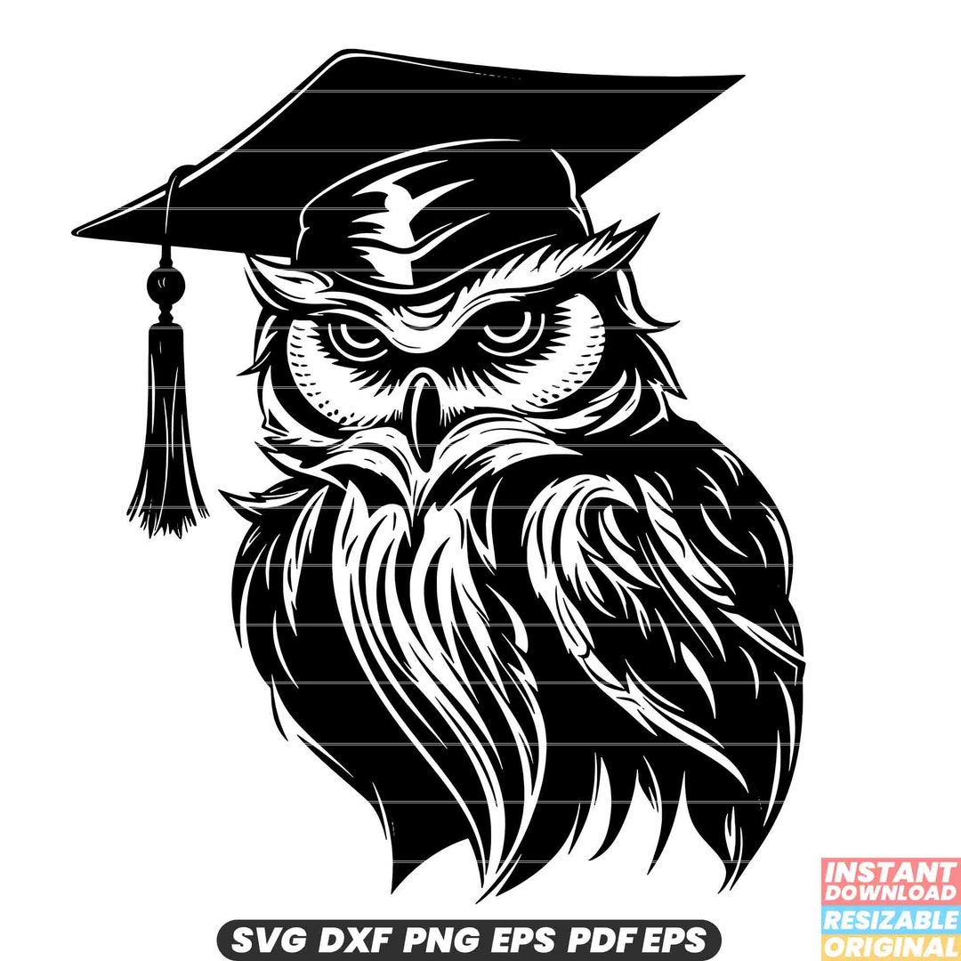 Owl Graduation Cap SVG Education Wisdom Bird Achievement Celebrate DXF ...
