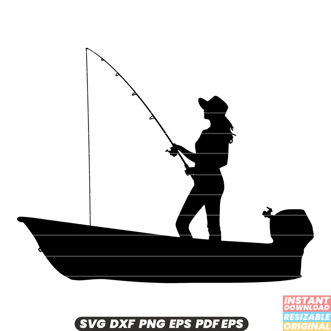 Woman Fishing on Boat SVG Fishing Illustration Female Angler Clipart ...