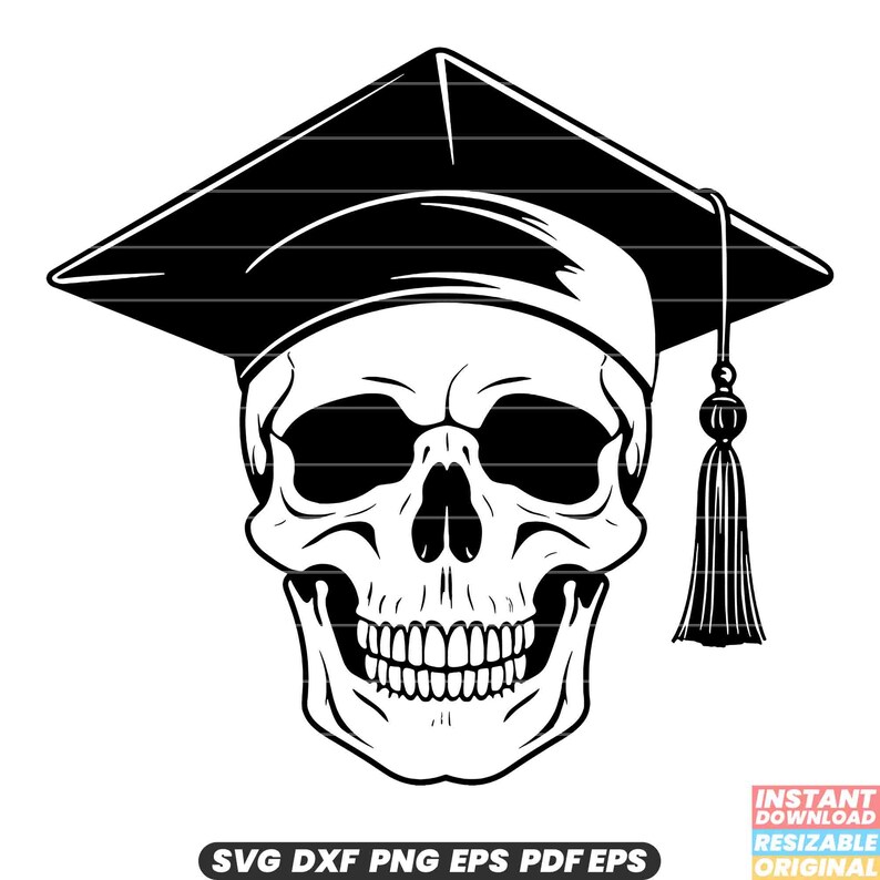 Skull With Graduate Cap SVG - Graduation Skull Illustration ...
