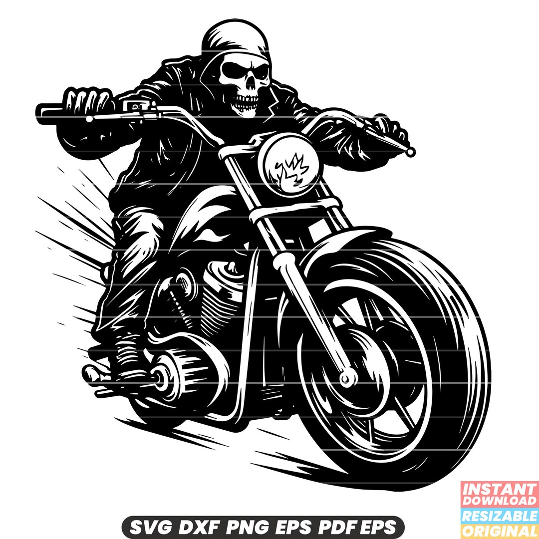 Skeleton Ride Motorcycle Biker Chopper Bike Motorcyclist SVG DXF PNG ...