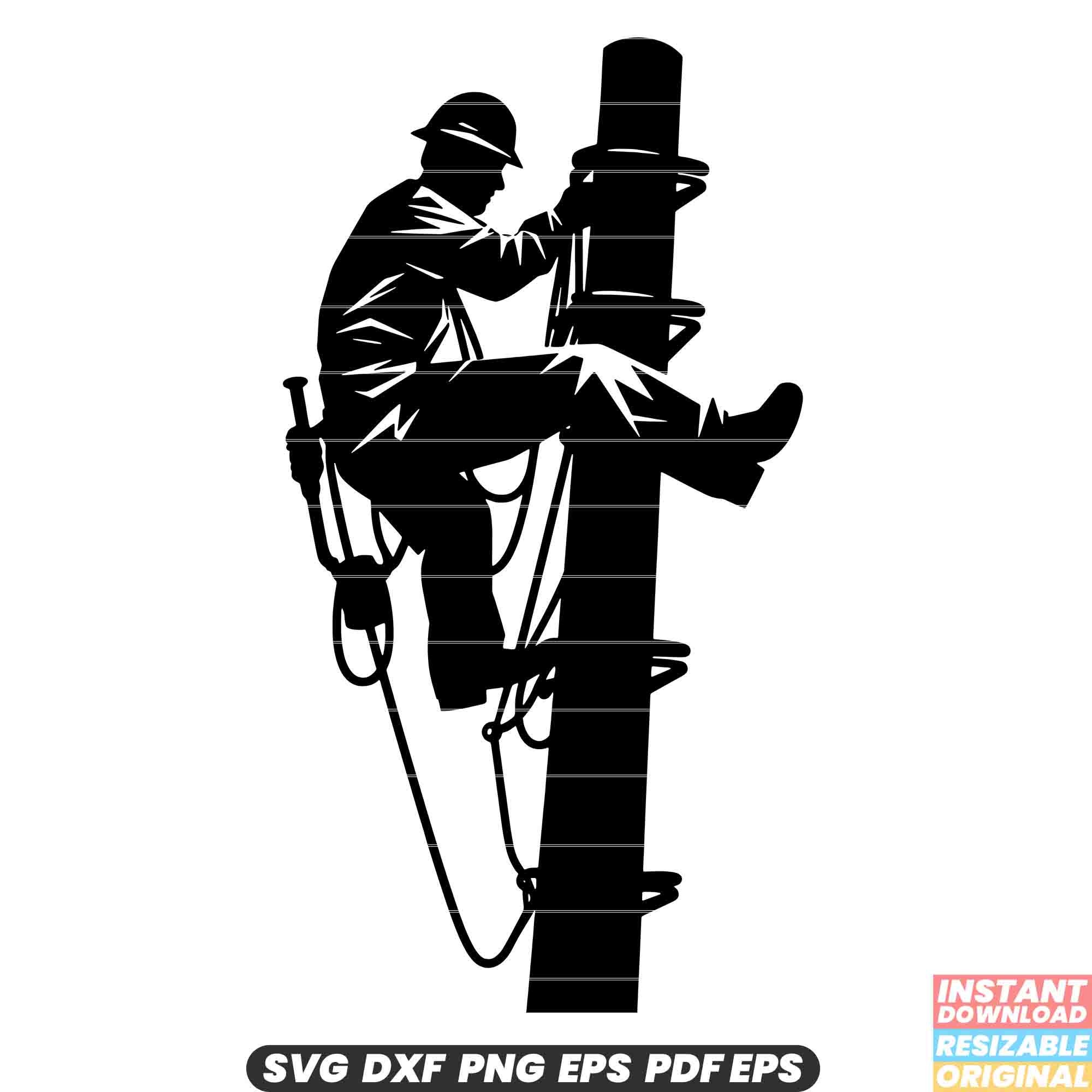 Power Lineman SVG Electrical Worker, Utility Technician, High Voltage ...
