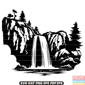 Waterfall Nature Cascade Flowing Water River Stream Landscape SVG DXF ...