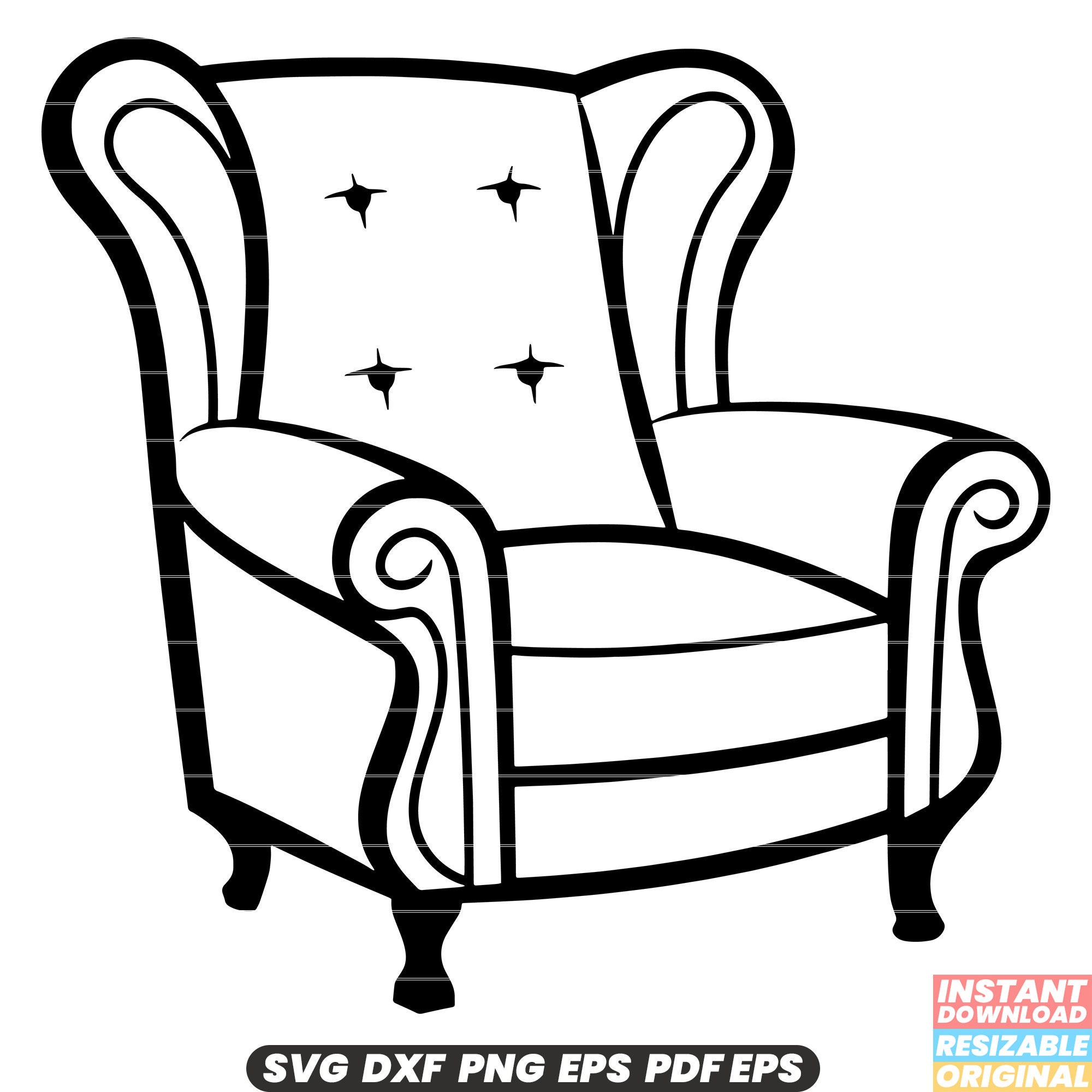 Armchair SVG DXF PNG Furniture Cut File Comfortable Chair - Etsy