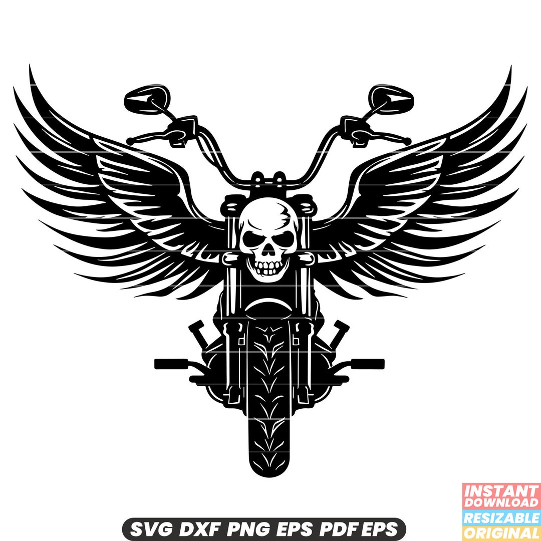 Skull Motorcycle SVG Biker Illustration Skull Motorcycle Clipart ...