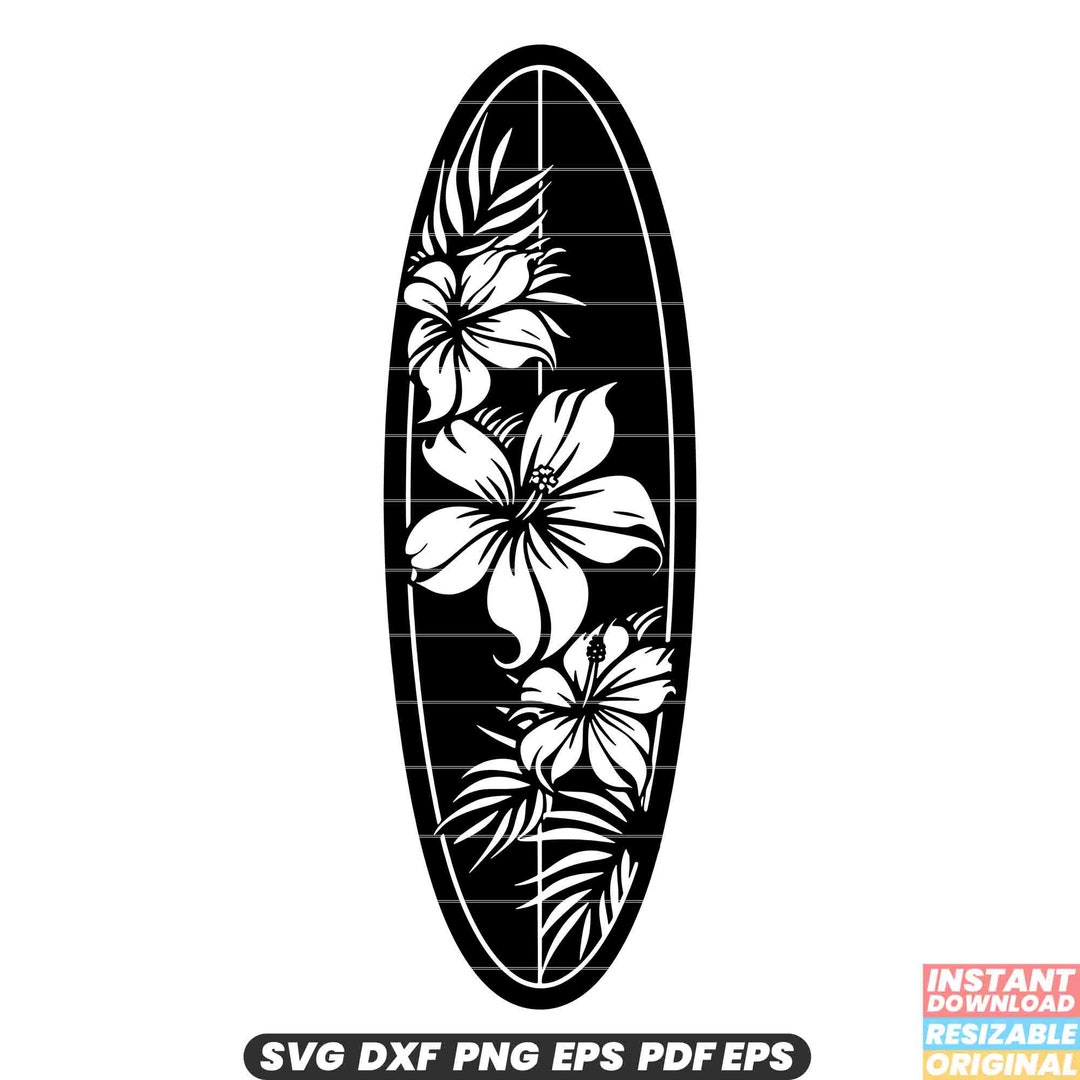 Surfboard Floral SVG - Beach Surfboard With Flower Design, Tropical ...