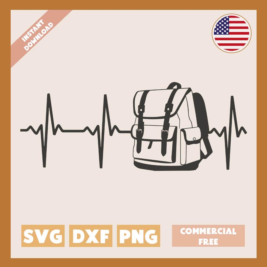 Backpack Heartbeat SVG PNG DXF Ekg Cut File Clipart Instant Download ...
