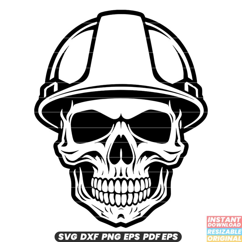 Skull With Hard Hat SVG - Construction Skull Illustration, Safety ...
