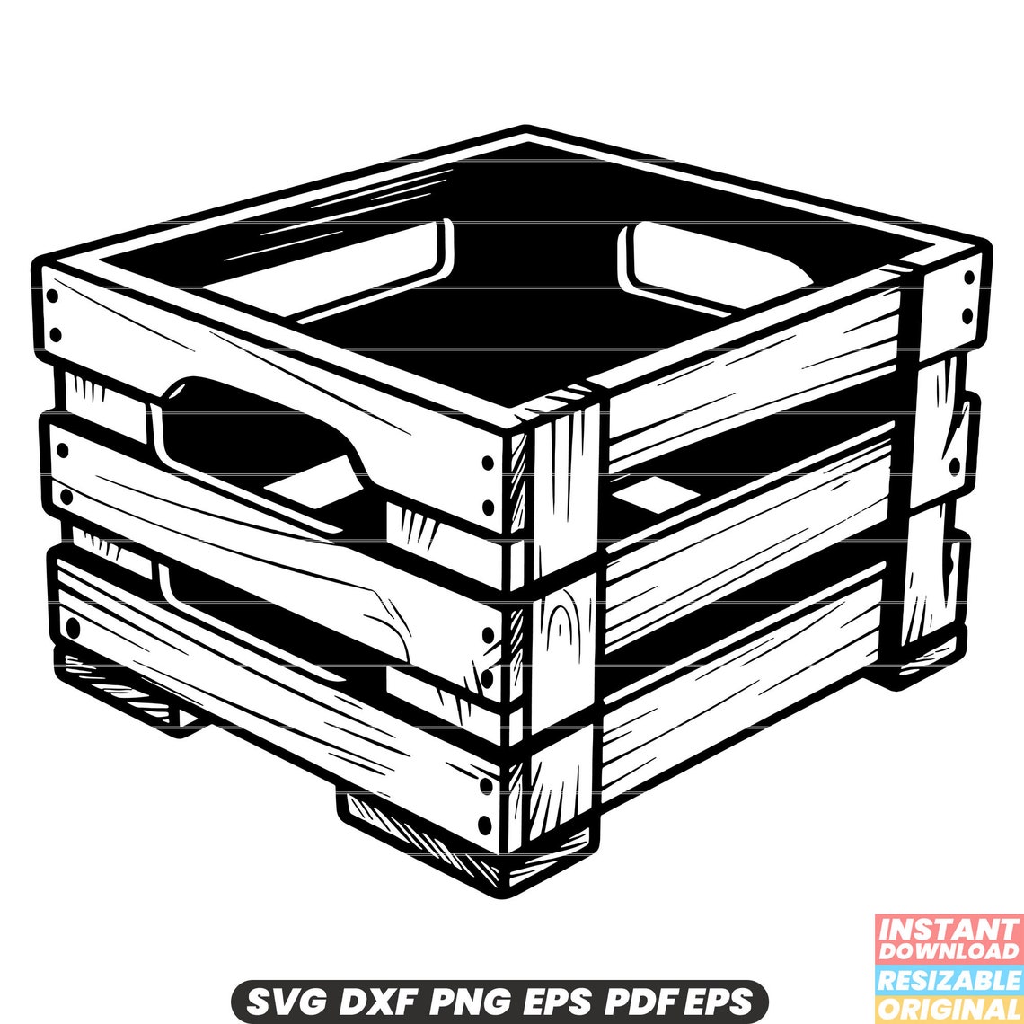 Wooden Crate SVG Storage Container Illustration Vintage Wooden Box ...