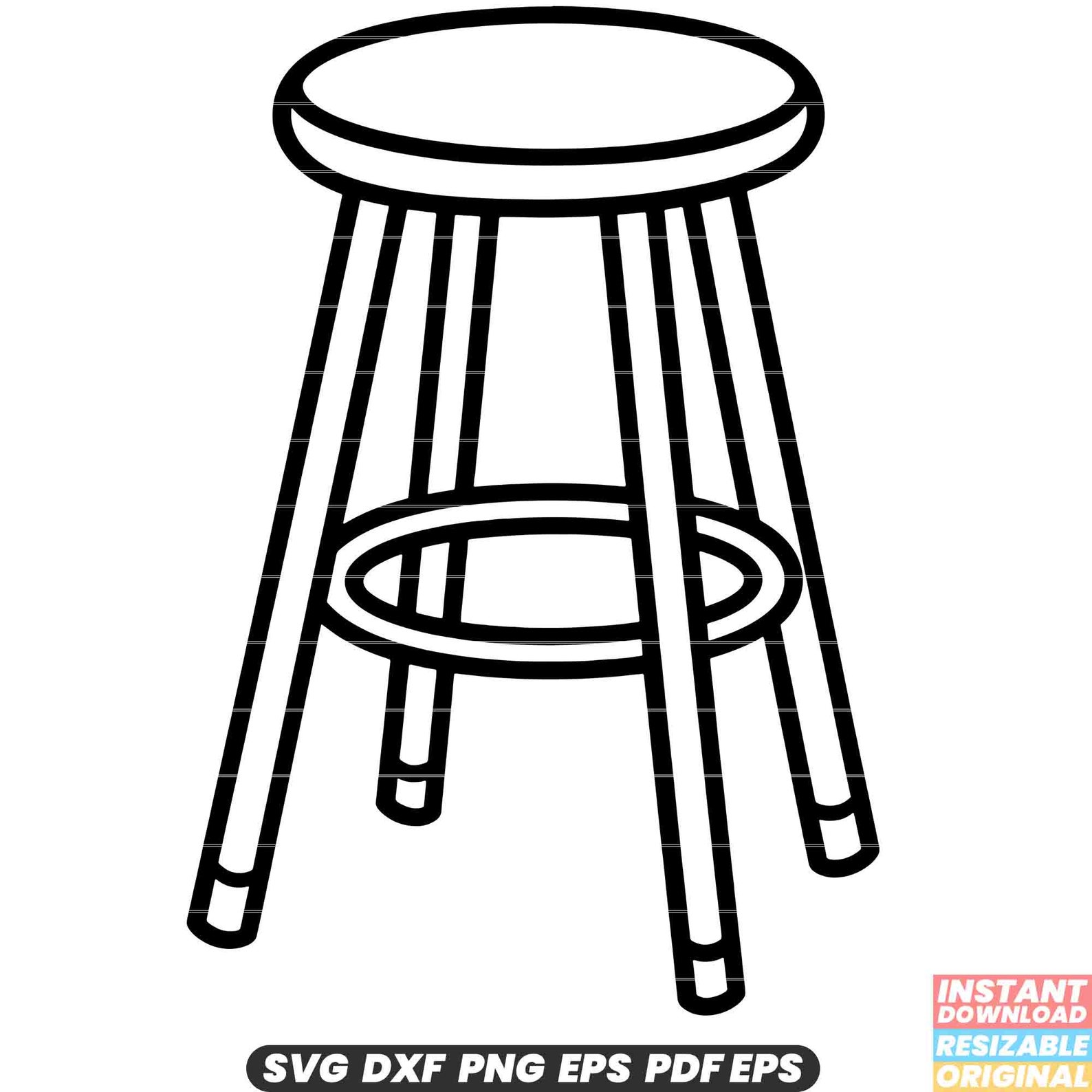 Stool SVG Seating Furniture, Bar Stool, Kitchen Counter Chair, Modern ...