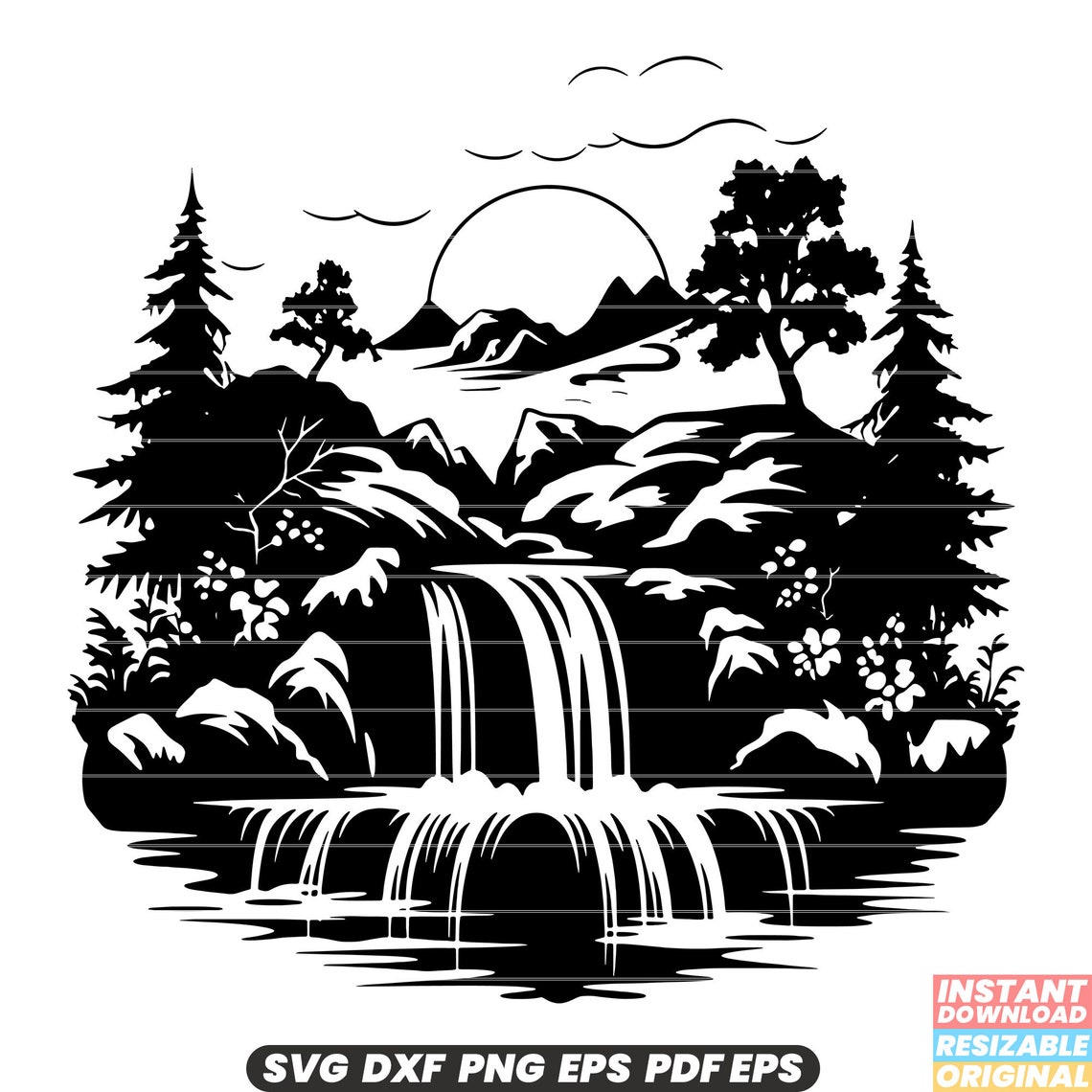 Waterfall SVG, Waterfall DXF, Waterfall PNG, Waterfall Clipart ...