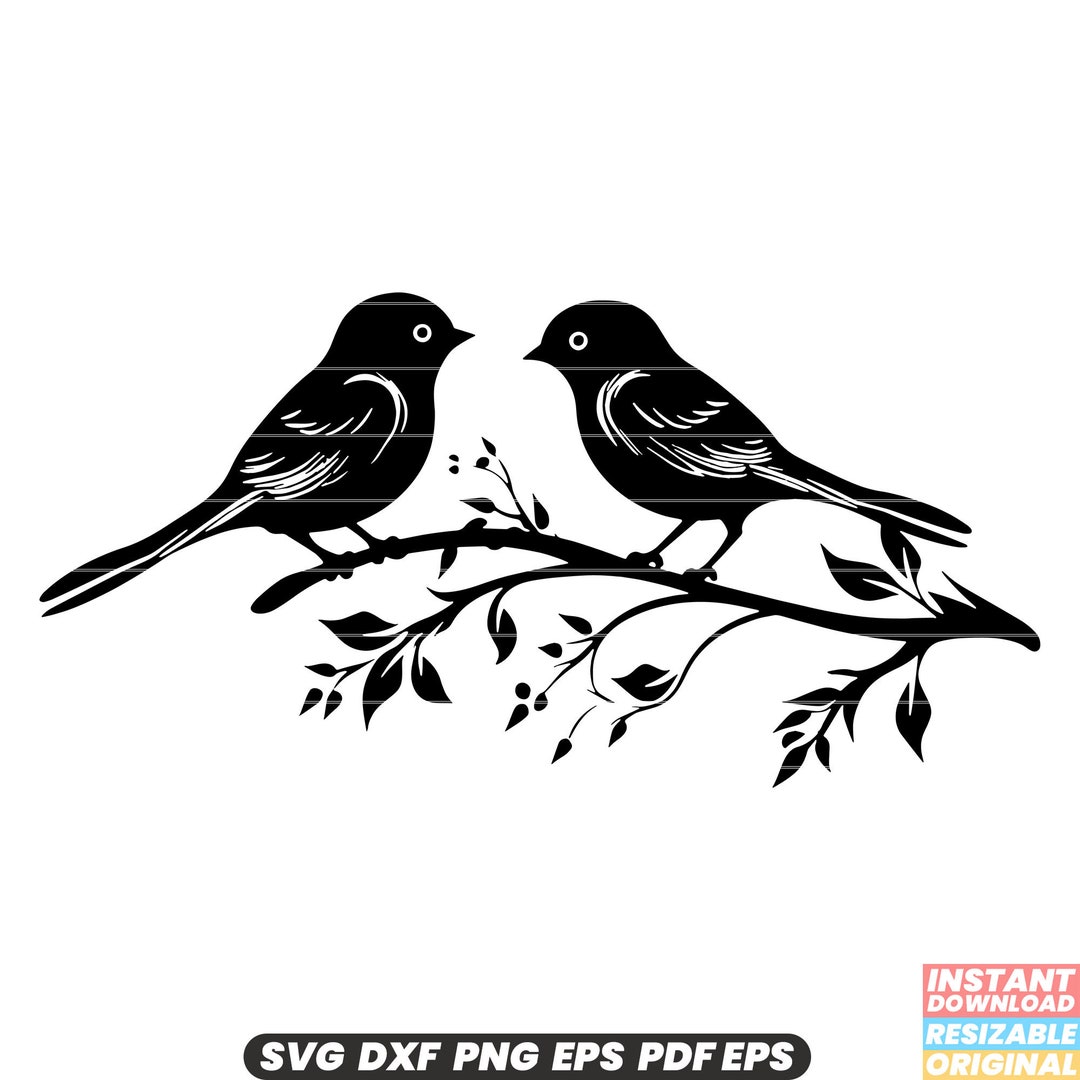 Two Birds on Tree Branch SVG Bird Illustration Two Birds Clipart Couple ...