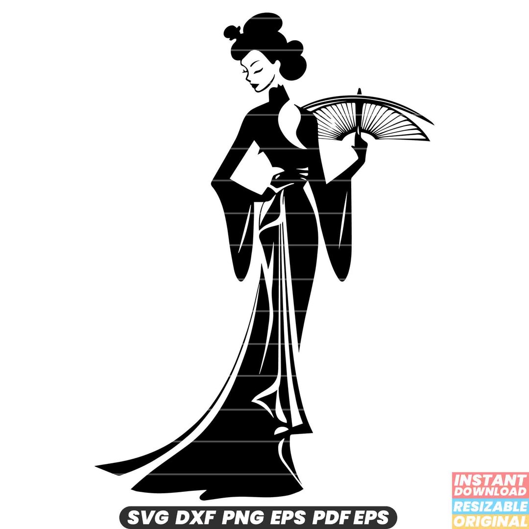 Geisha SVG Traditional Japanese Woman Kimono Makeup Hair Ornaments ...