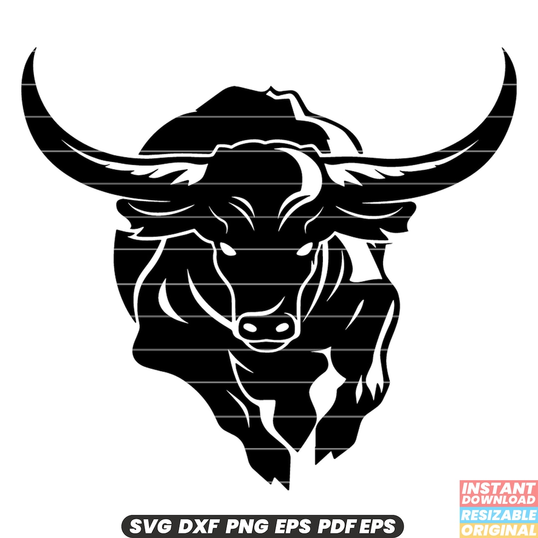 Longhorn Bull SVG - Western Cattle, Longhorn Illustration, Ranch Animal ...