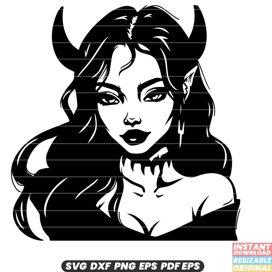 Demon Girl SVG Fantasy Creature Horns Devilish Fiery Hellish Female ...