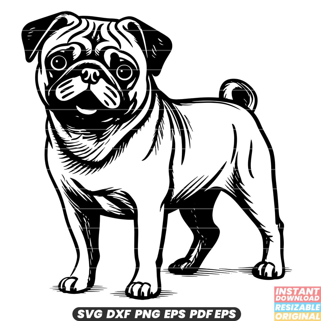Pug Dog Breed SVG Dog Mom Pug Owner Cute Canine, Pet Illustration ...