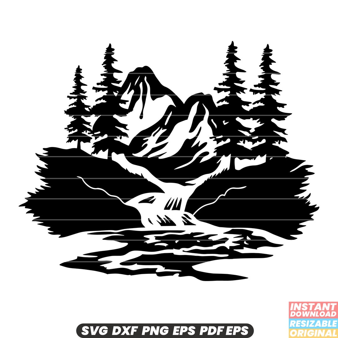 River Mountain SVG Landscape Illustration River Mountain Scene Clipart ...