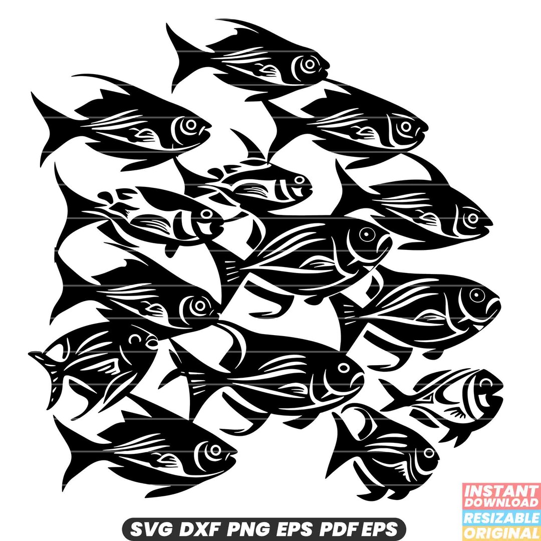 School of Fish SVG - Marine Life, Underwater Scene, Shoal of Fish ...
