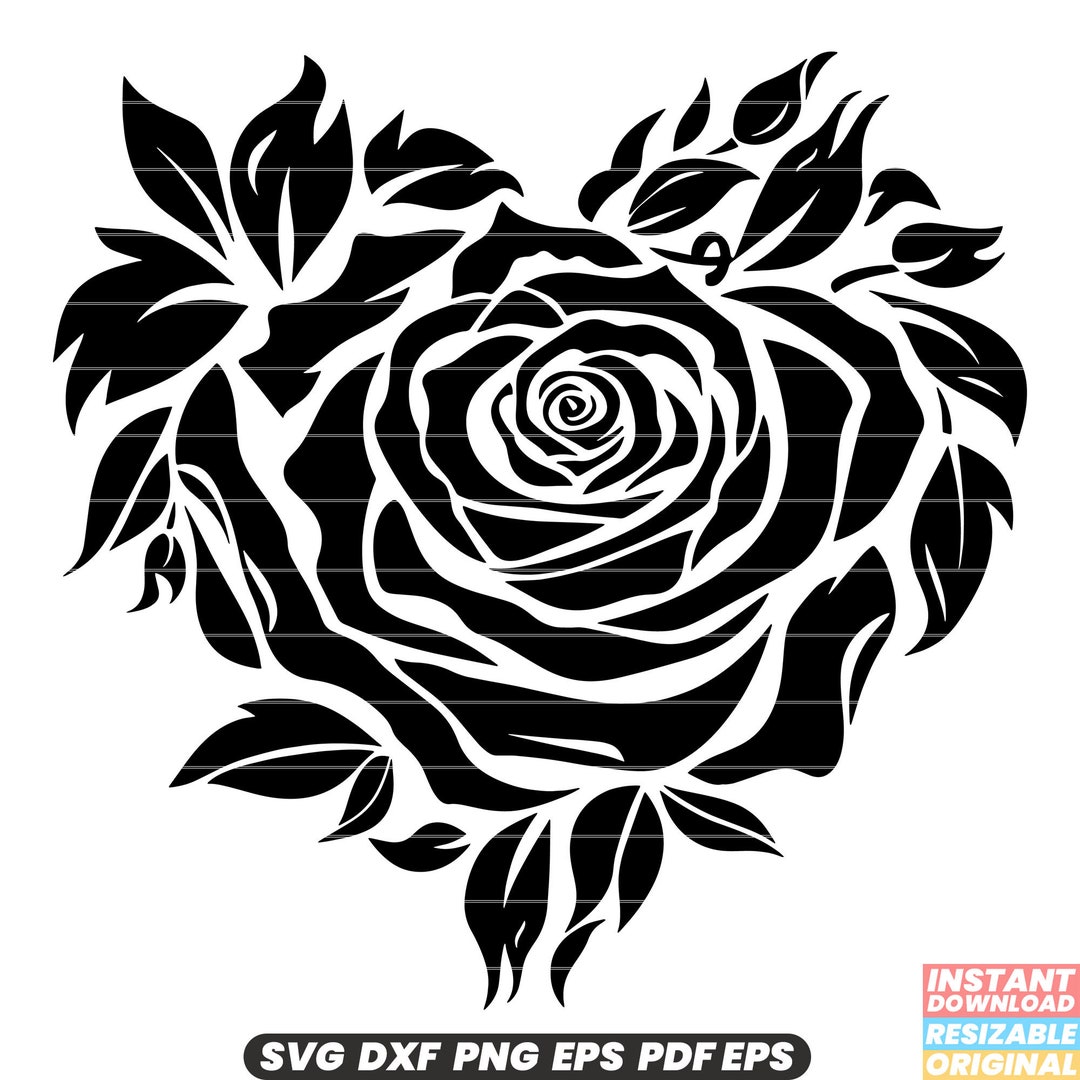 Heart Shaped Rose SVG - Romantic Flower Illustration, Love Symbol ...