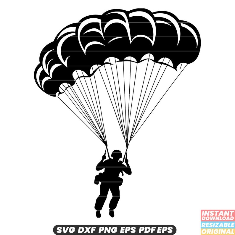 Paratrooper SVG Military Soldier Skydiving Airborne Jump DXF PNG Cut ...