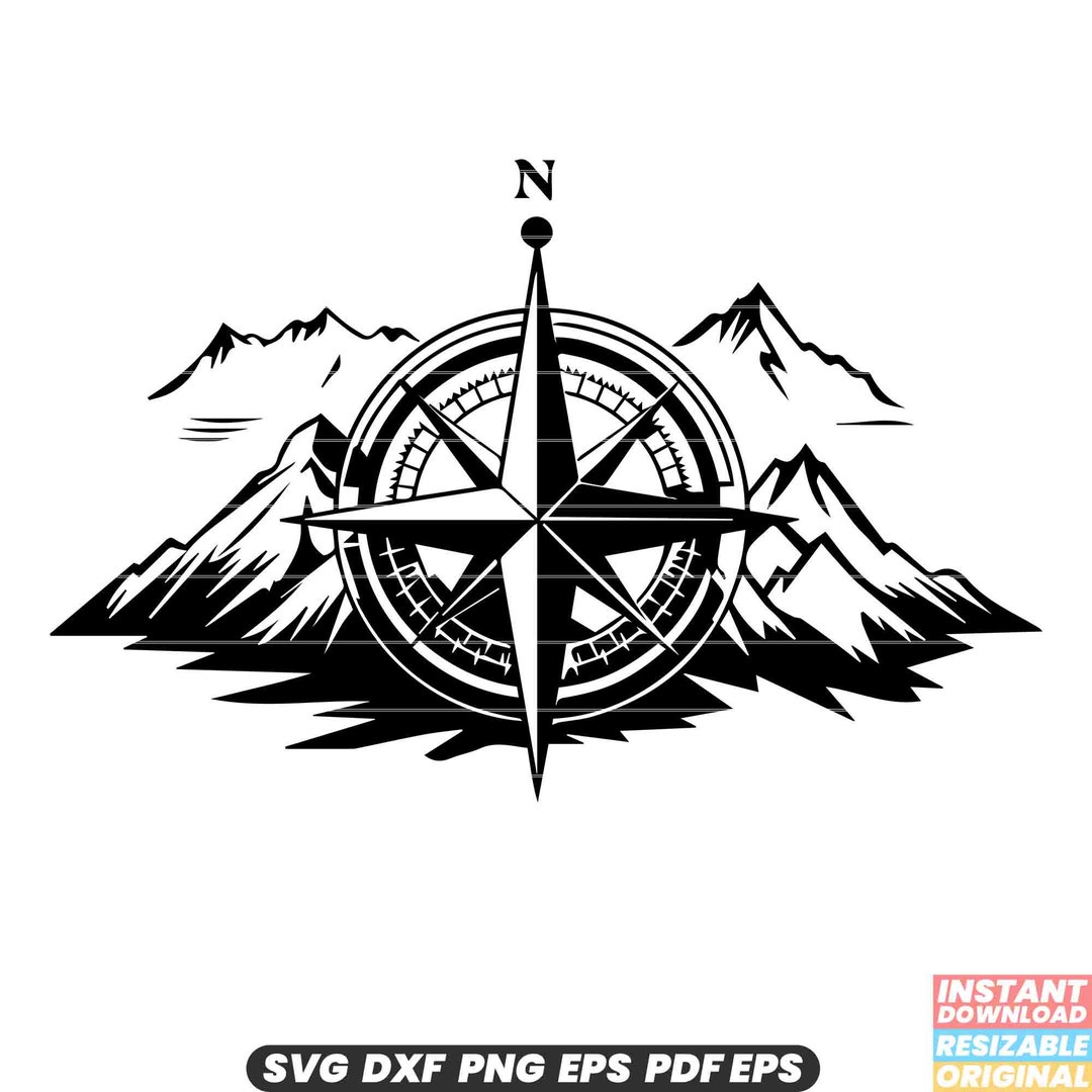 Compass Mountain SVG Adventure Explore Direction Navigation Hiking ...