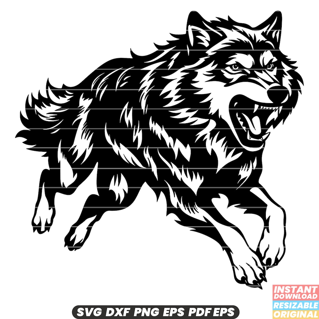 Wolf Charge SVG Wildlife Illustration Attacking Wolf Clipart Predatory ...