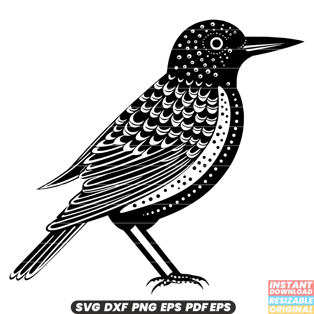 Starling Bird Avian Wildlife Nature Feathered Perching Small SVG DXF ...
