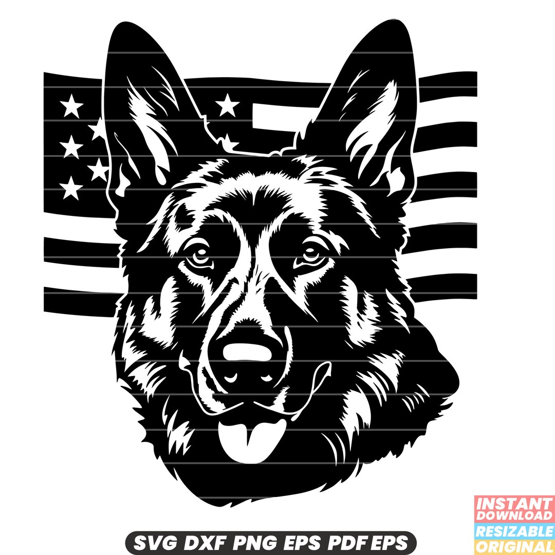 German Shepherd With American Flag SVG - Patriotic Dog Illustration ...
