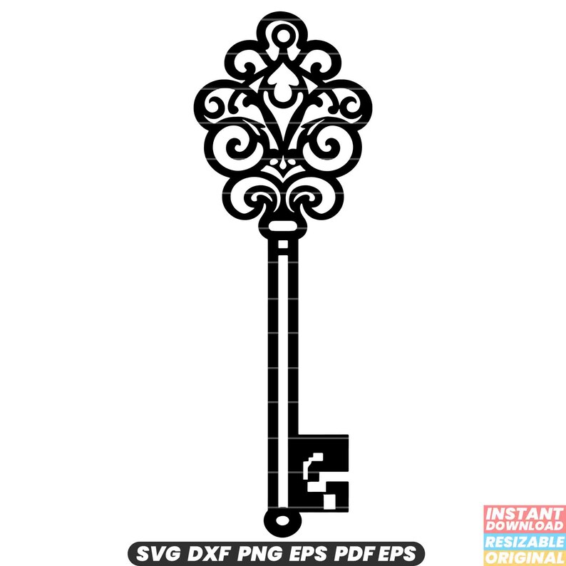 Skeleton Key SVG - Vintage Locksmith Tool, Antique Key Illustration ...