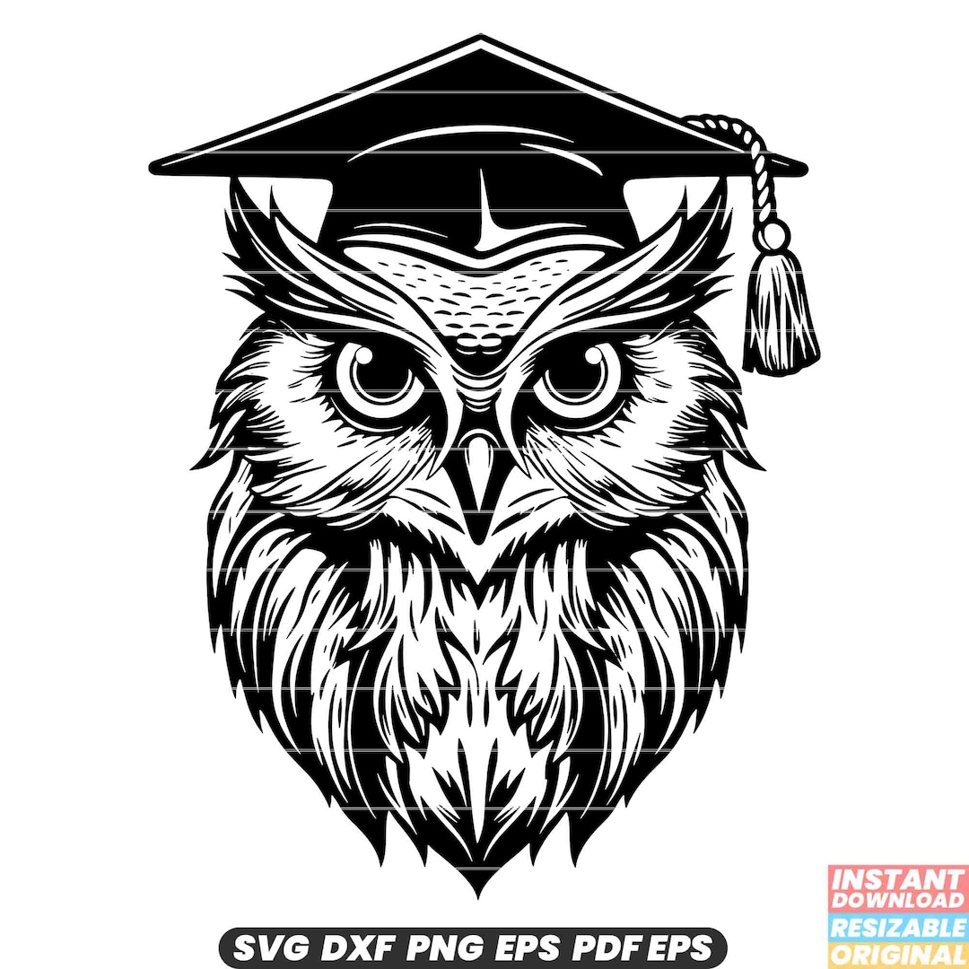 Owl Graduation Cap SVG Education Wisdom Bird Achievement Celebrate DXF ...