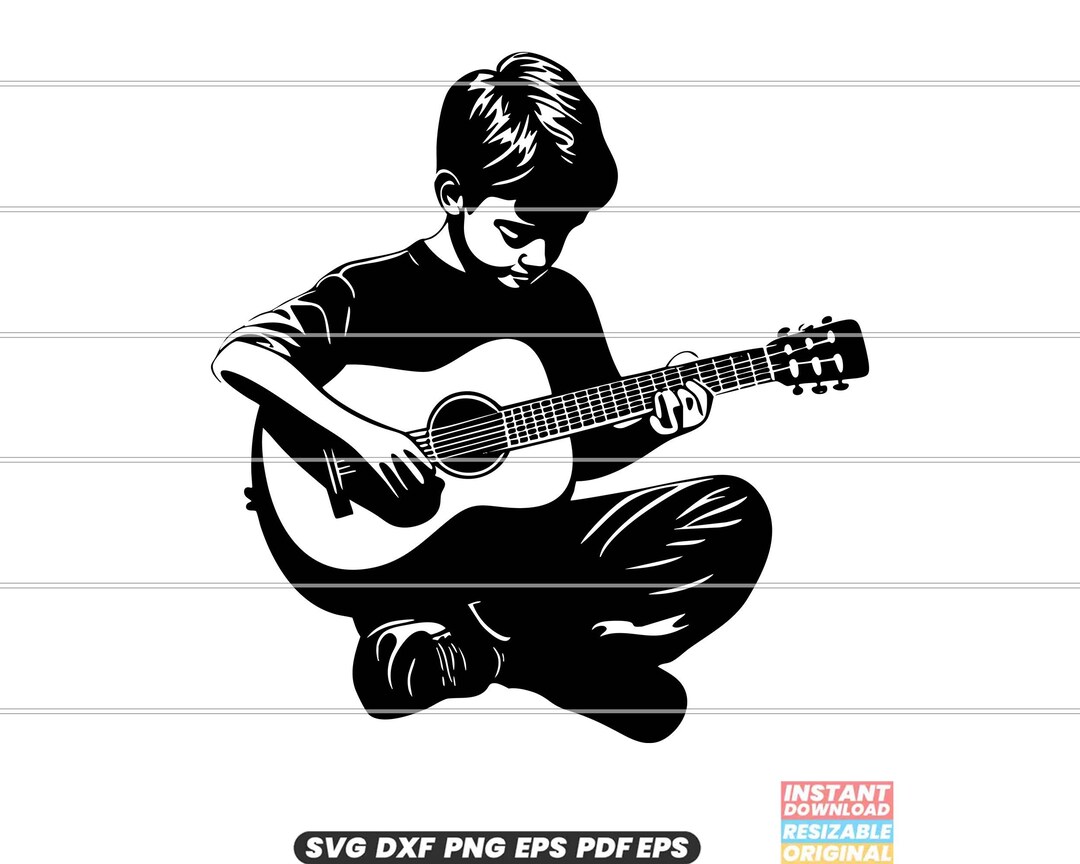 Boy Playing Guitar SVG DXF PNG Cut File Clipart Instant Download ...