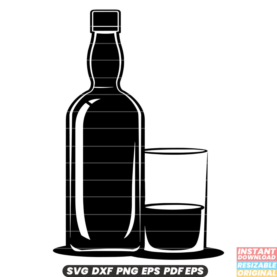 Whiskey Bottle and Glass SVG Liquor Bottle Illustration Alcoholic ...