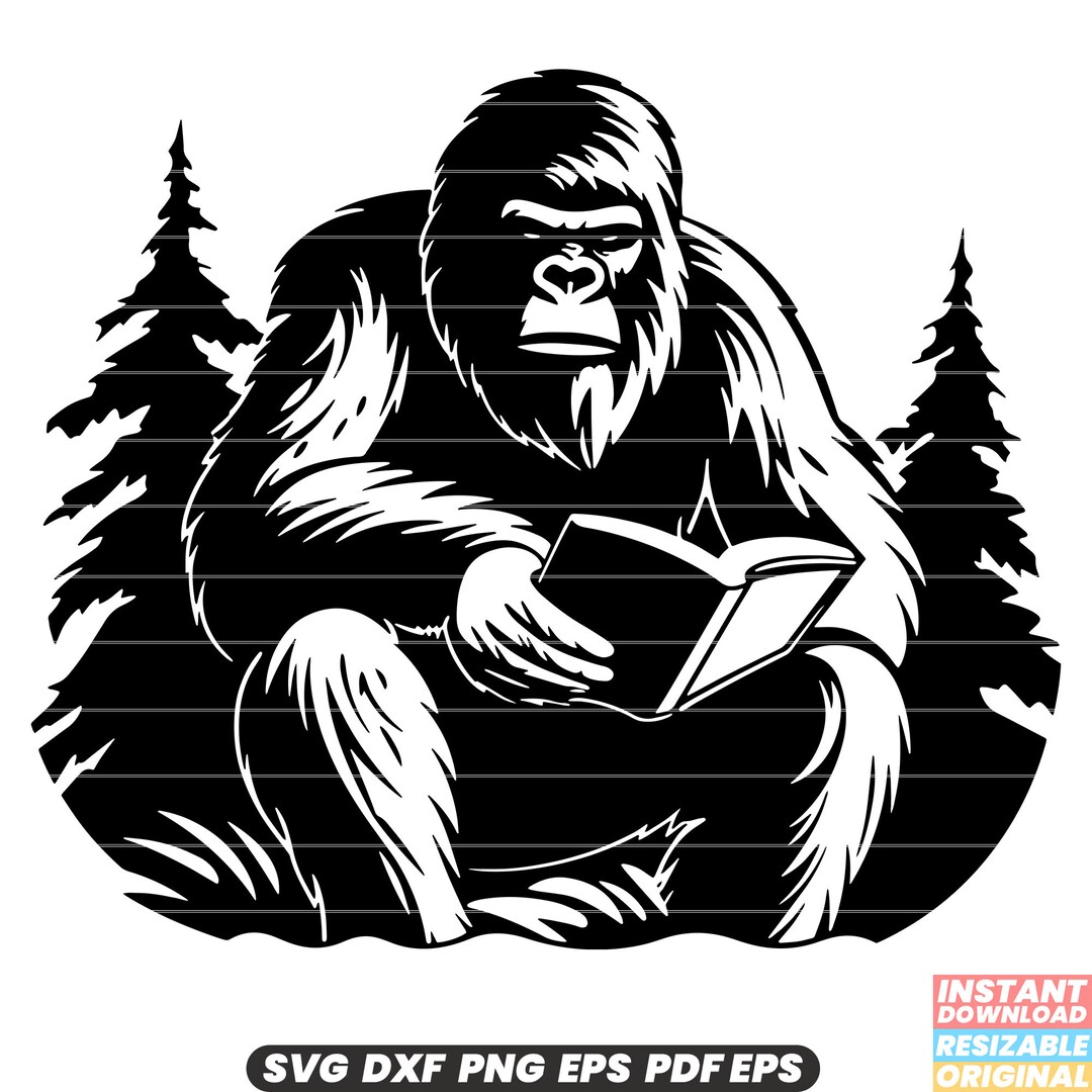 Bigfoot Reading Book Wilderness Sasquatch Forest Mythical Beast ...