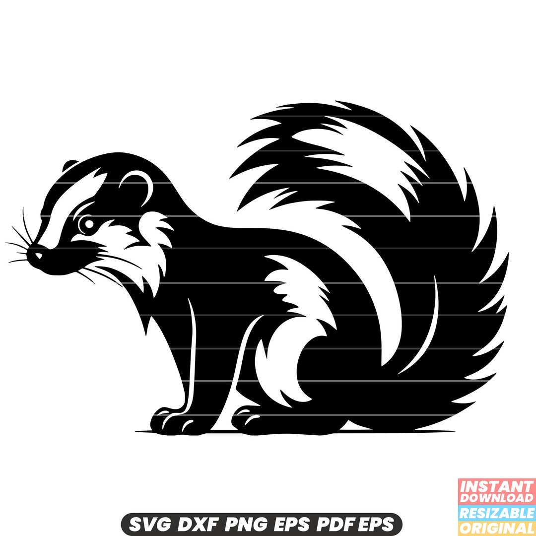 Skunk Mammal Black White Striped Fur Wildlife Odor Smell Nature SVG DXF ...