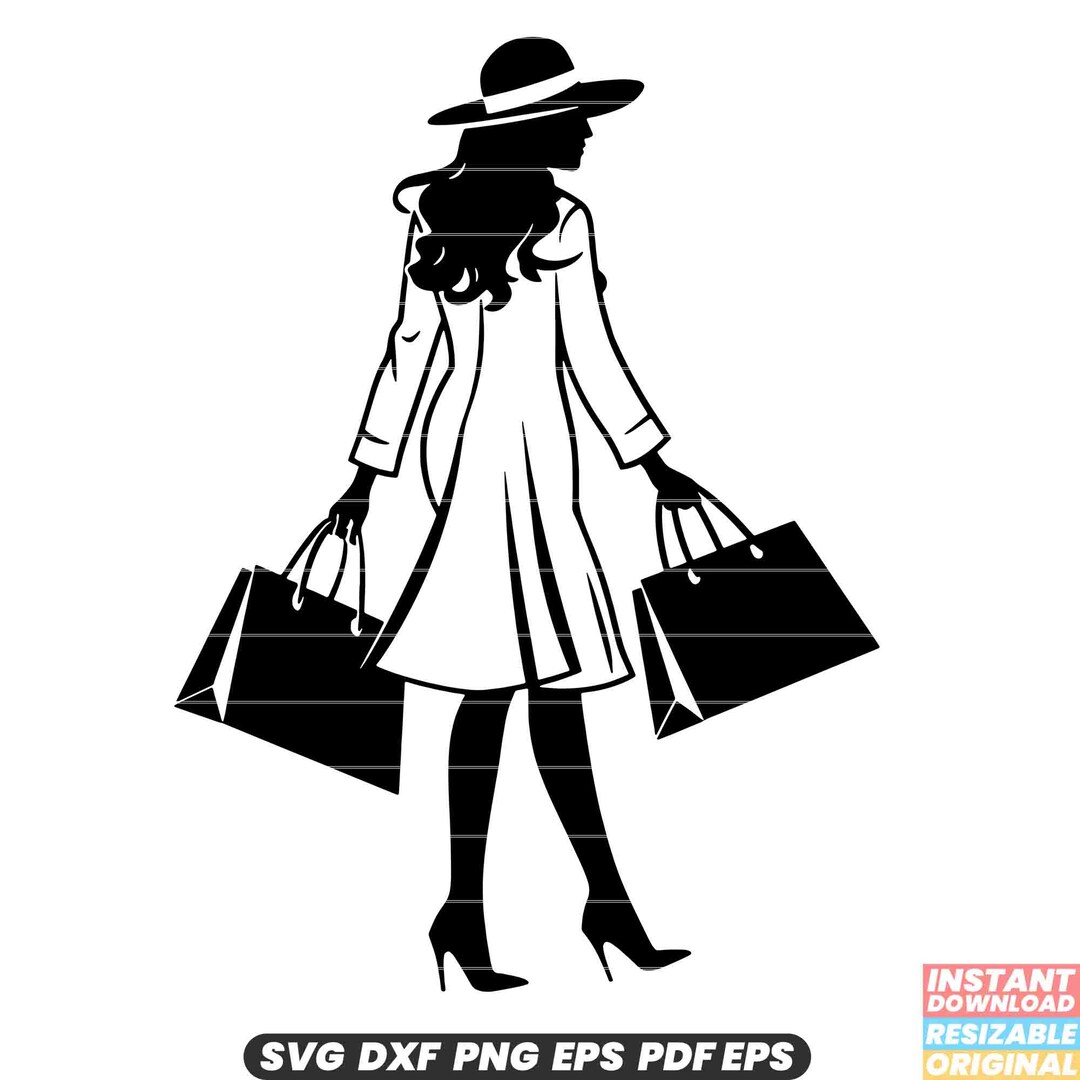 Woman Shopping SVG - Retail Therapy, Fashionista Illustration ...