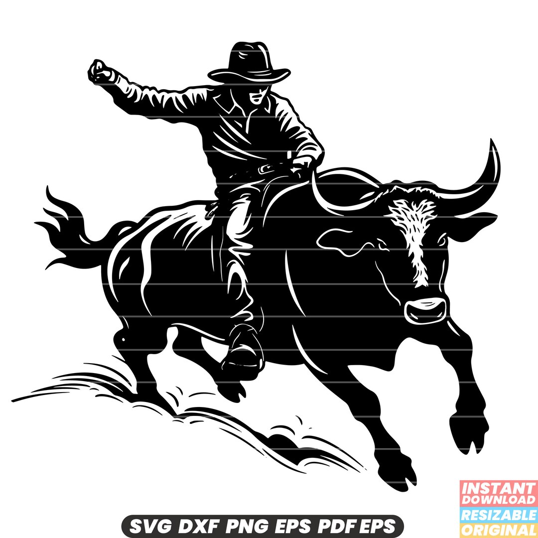 Bull Rodeo Bull Riding Cowboy Western Sport Arena Competition SVG DXF ...