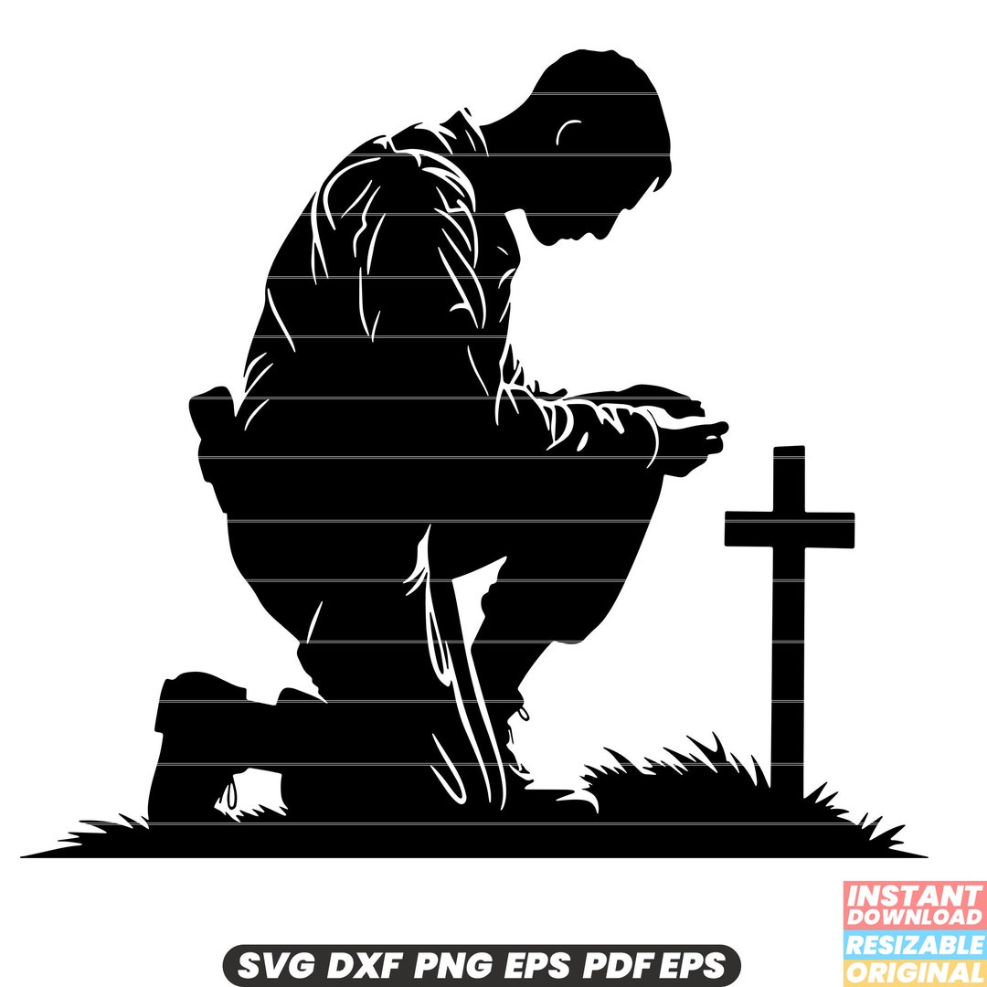 Soldier Kneeling Praying Memorial Cross Military Fallen Hero Tribute ...