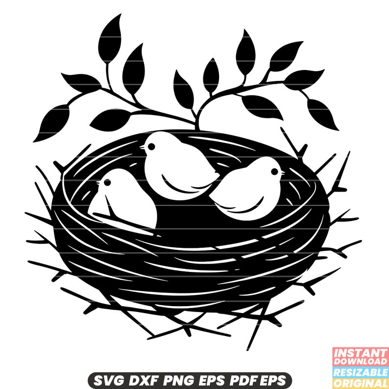 Bird Nest SVG Nature Illustration Bird Nest Clipart Aviary Graphic ...