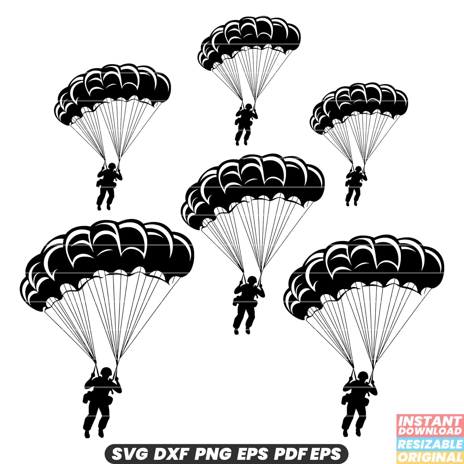 Paratroopers SVG Military Soldiers Skydiving Airborne Jump Troops DXF ...