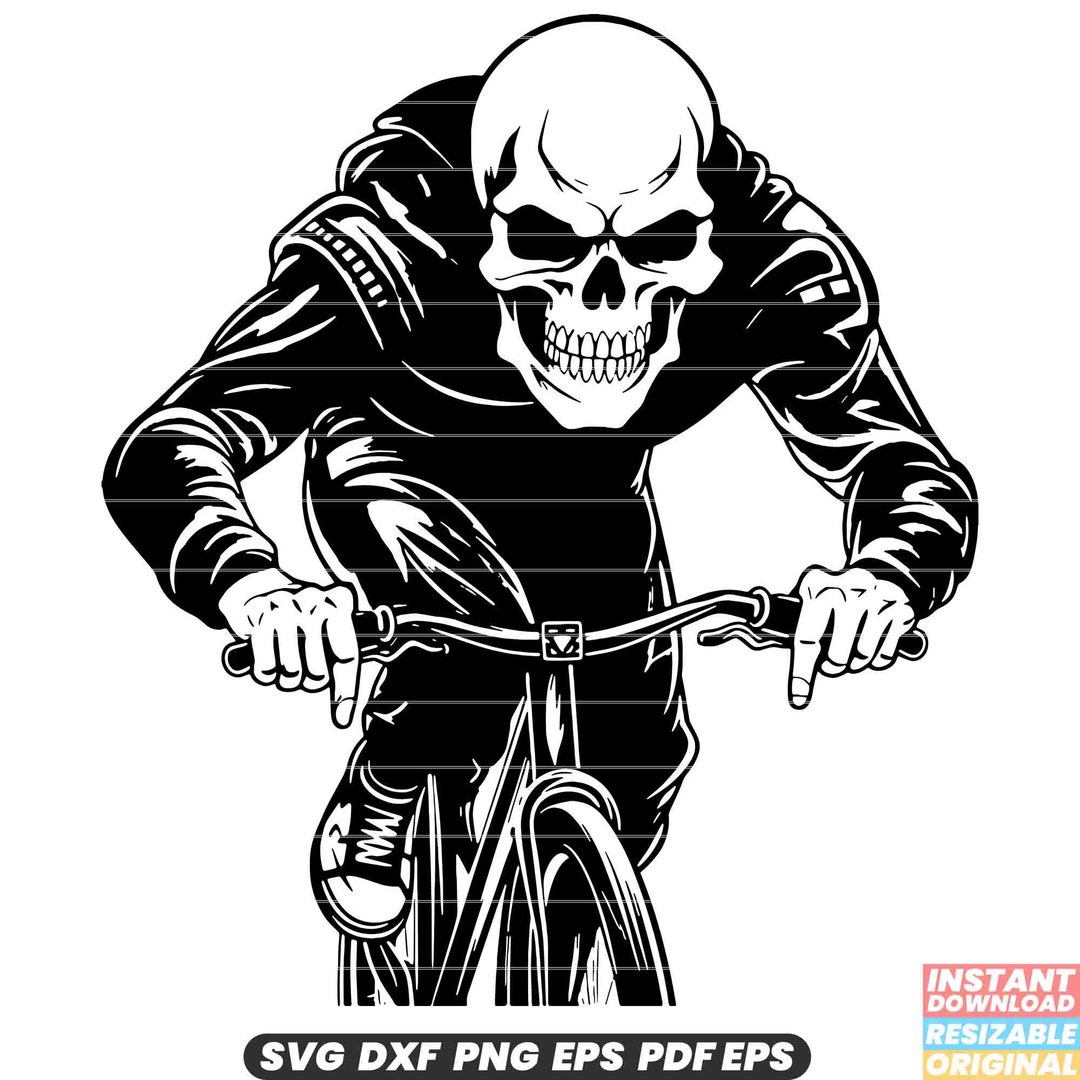Skeleton Riding Bicycle SVG - Halloween Decoration, Spooky Skeleton ...