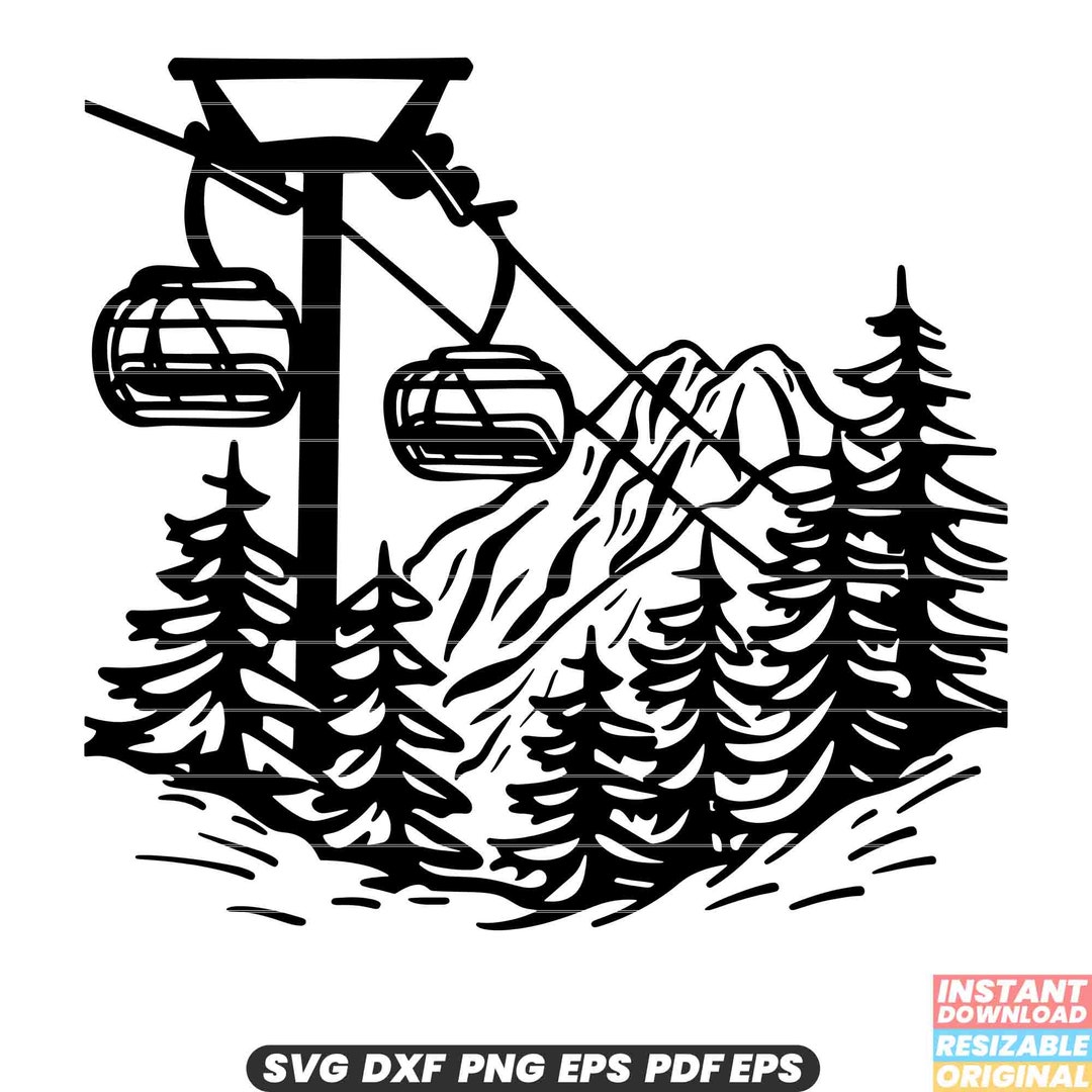 Ski Lift Mountain SVG - Winter Resort, Skiing Destination, Mountain ...