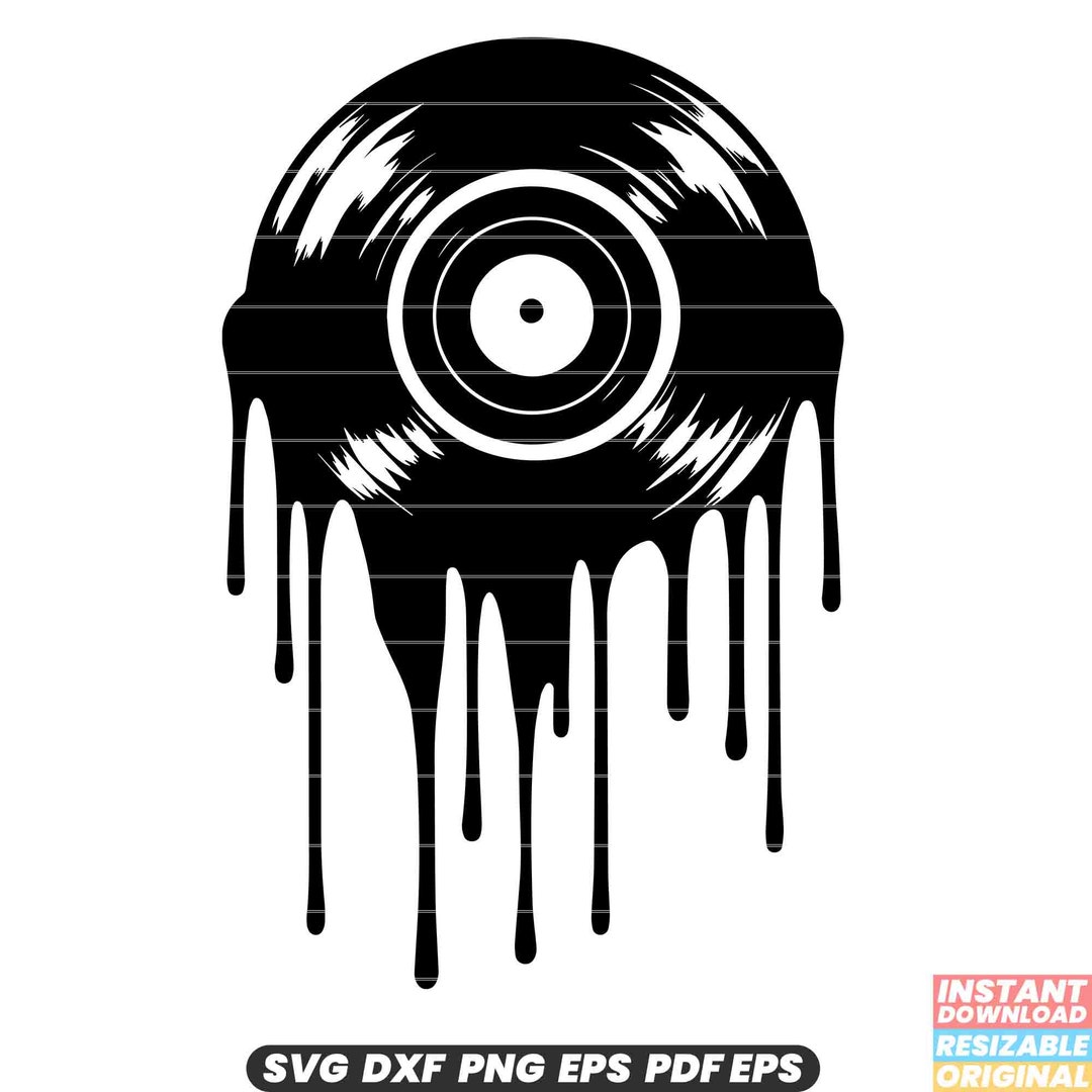 Dripping Record Melting SVG Vinyl Music Retro Vintage Sound Groove Surreal Abstract DXF PNG Cut ...