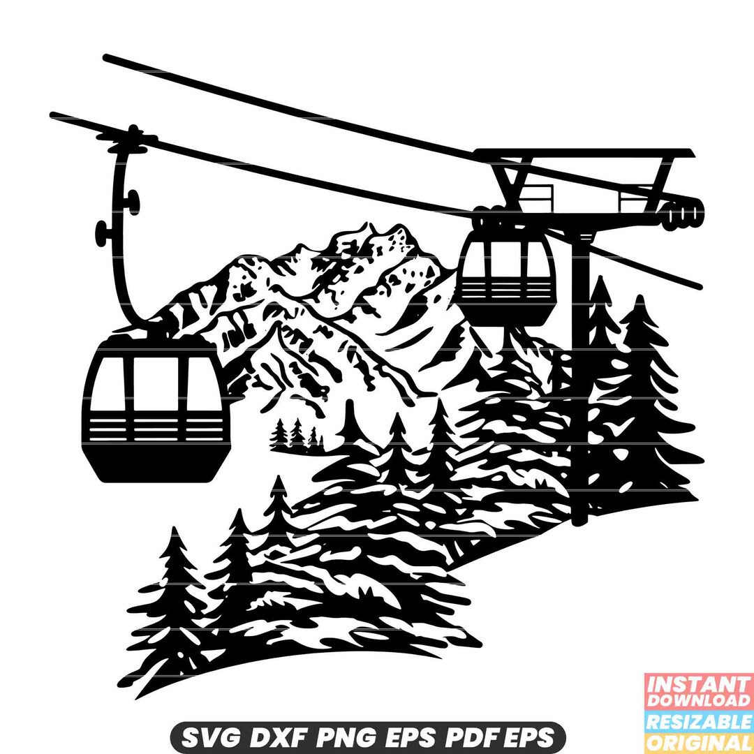 Ski Lift Mountain SVG - Winter Resort, Skiing Destination, Mountain ...