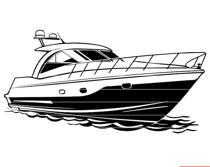 Cabin Cruiser Boat Vessel Yacht Watercraft Maritime Luxury SVG DXF PNG ...