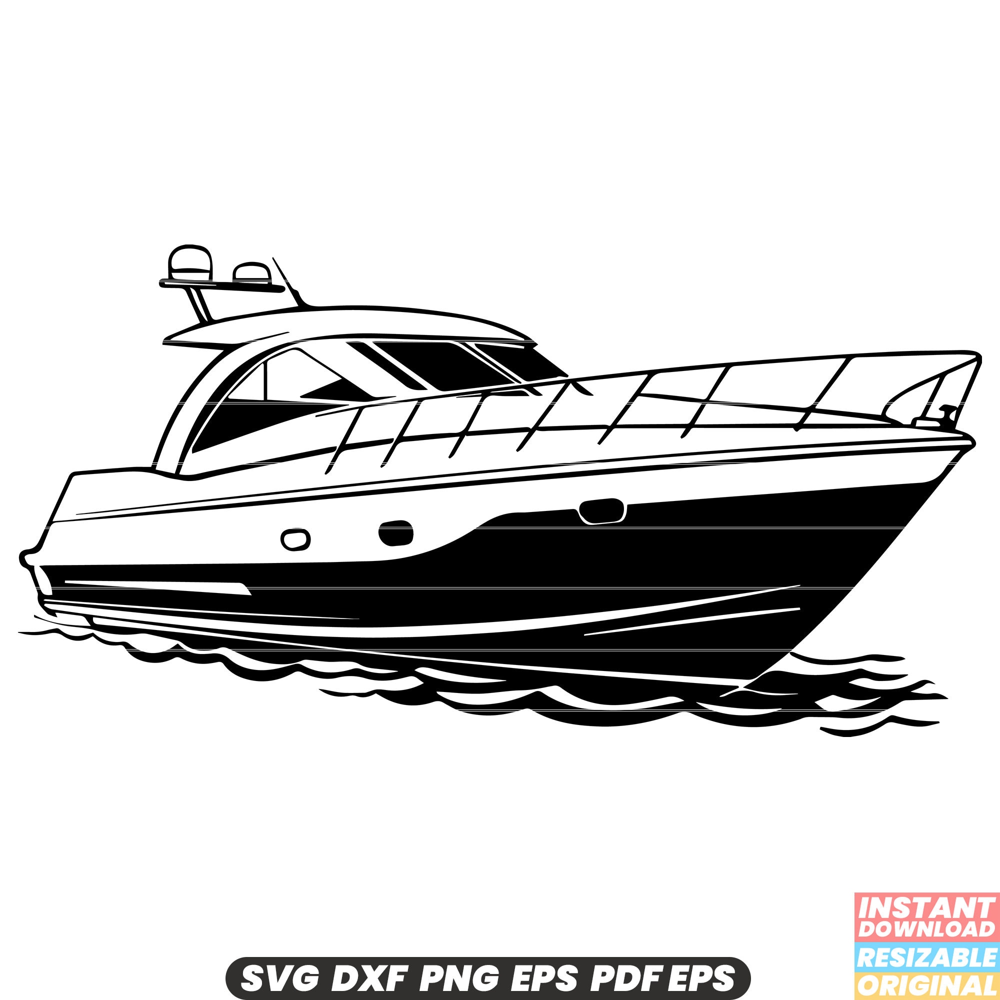 Cabin Cruiser Boat Vessel Yacht Watercraft Maritime Luxury SVG DXF PNG ...