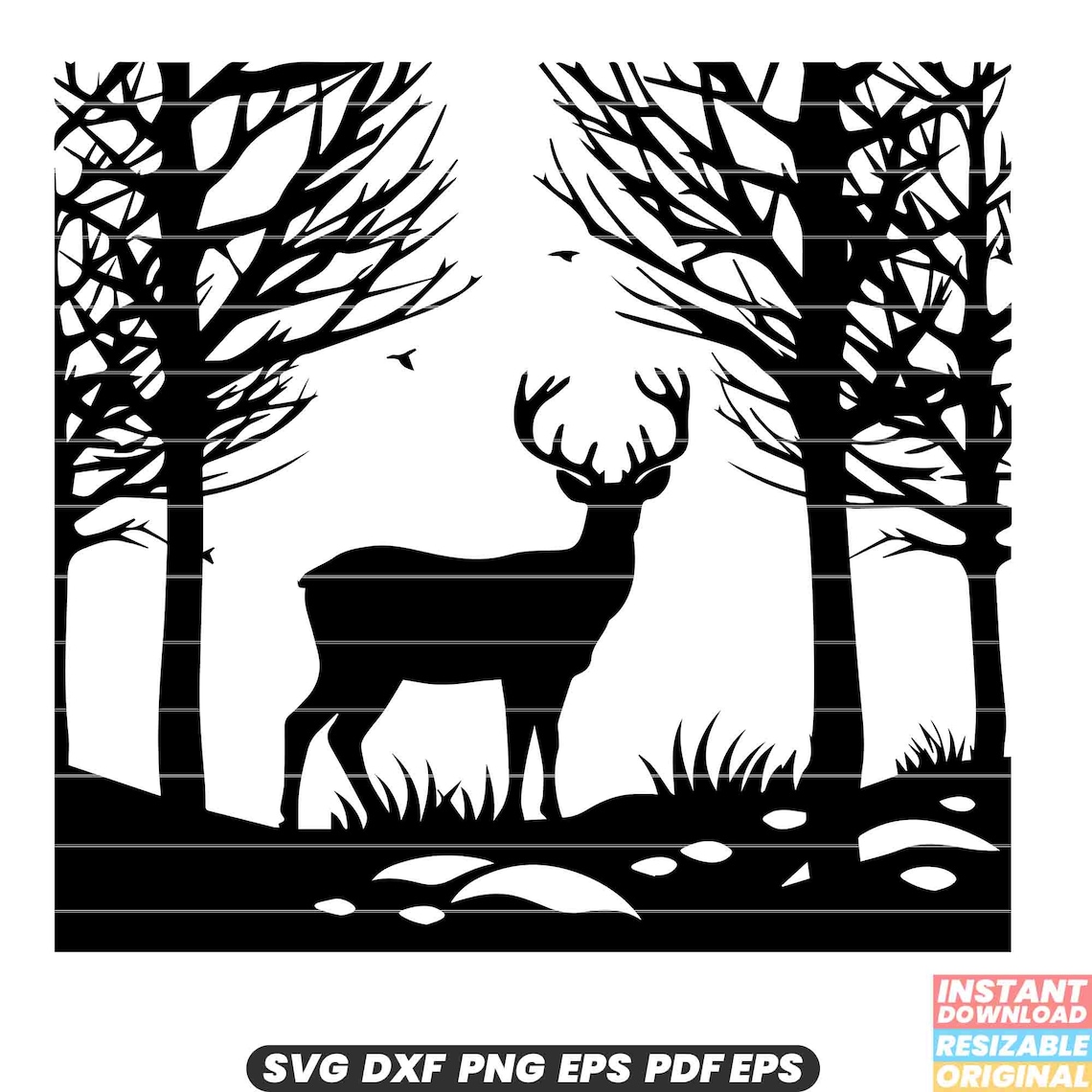 Deer in Forest SVG Wildlife Animal Nature Trees Woods Buck Doe Antlers ...