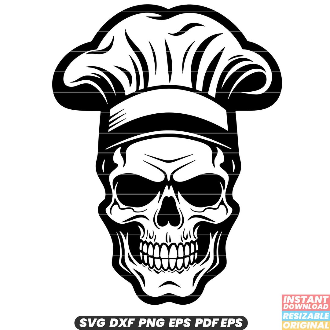 Skull With Chef Hat SVG - Culinary Skull Illustration, Cooking Skull ...
