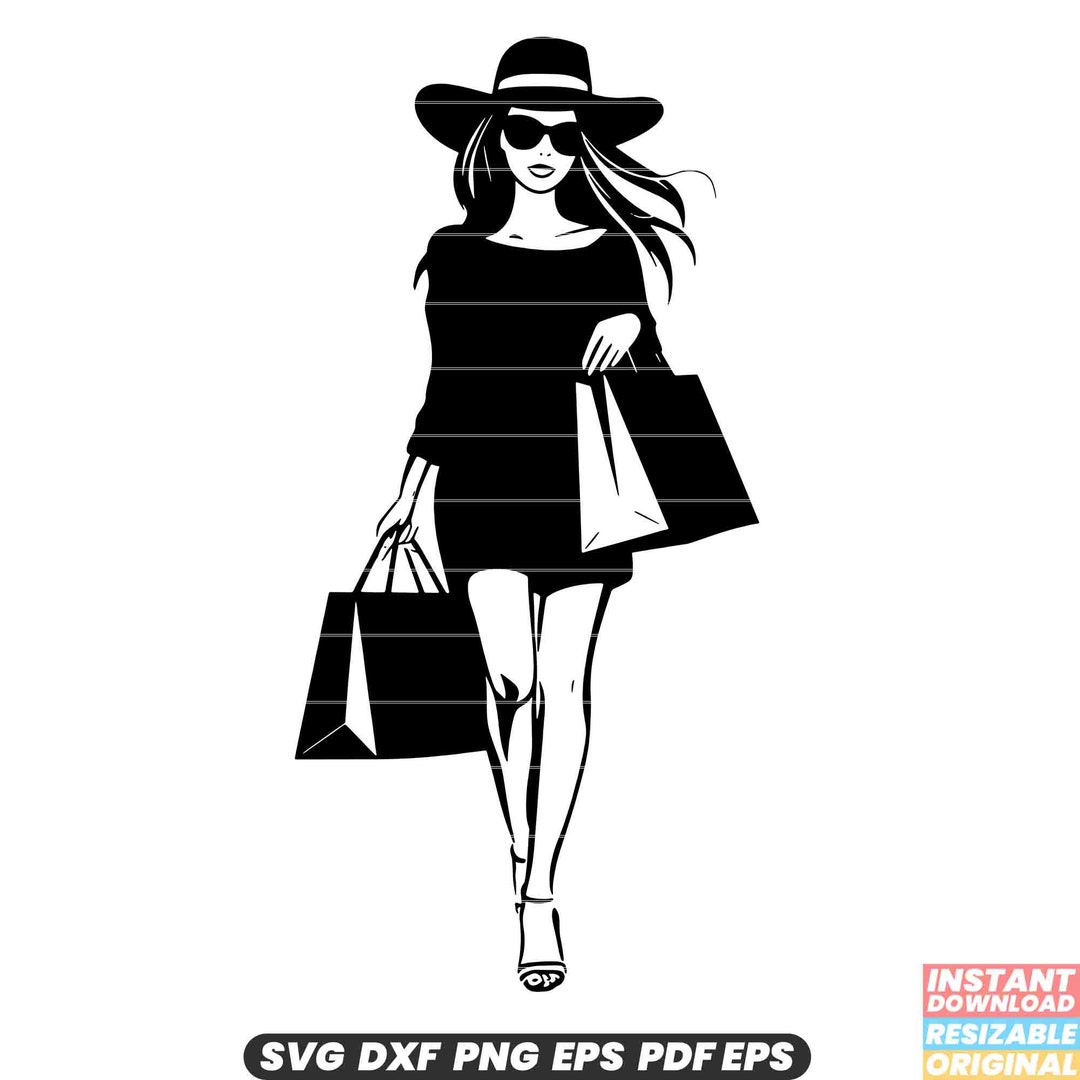 Woman Shopping SVG - Retail Therapy, Fashionista Illustration ...